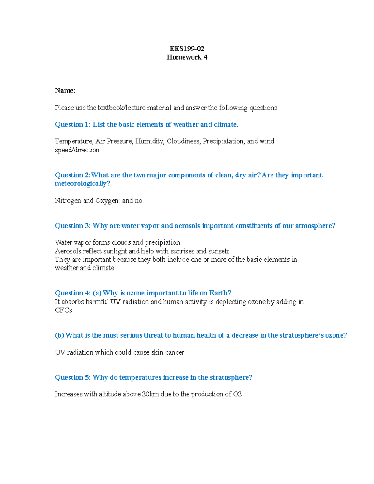 EES199 - Homework 4: Key Concepts in Weather and Climate - Studocu