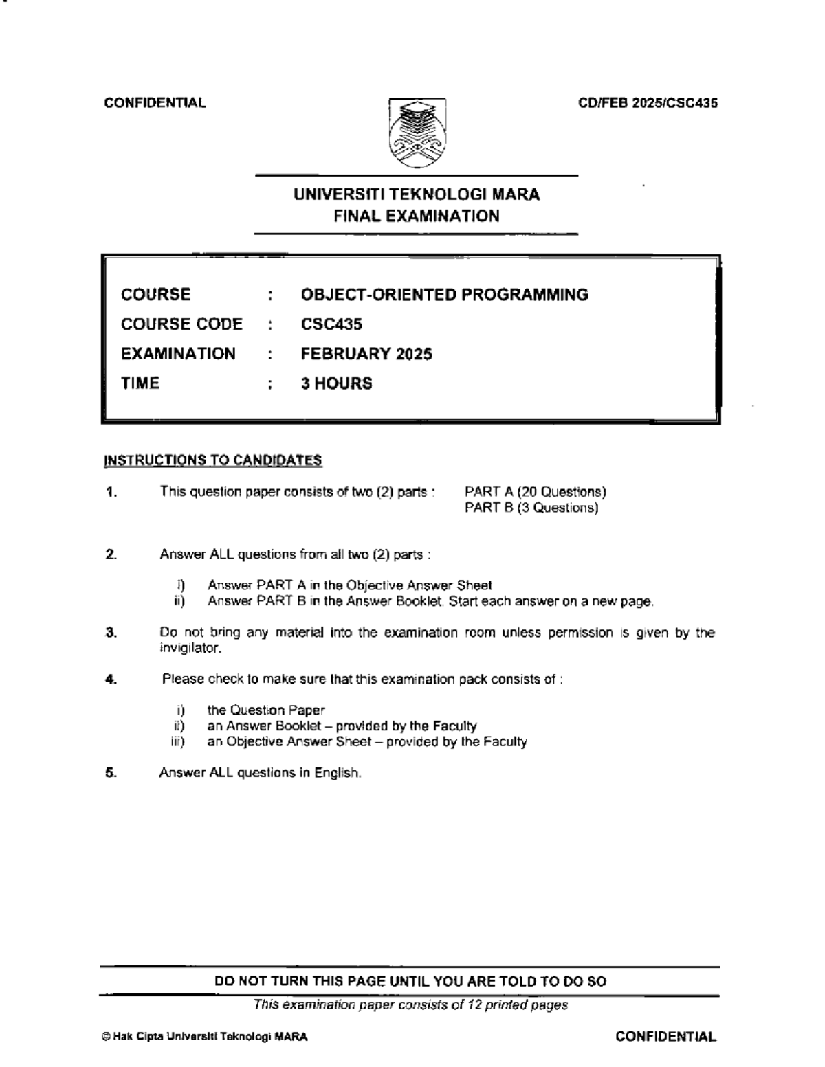 CS435 FEB25 - Final Exam Past Year Questions on Programming - Studocu