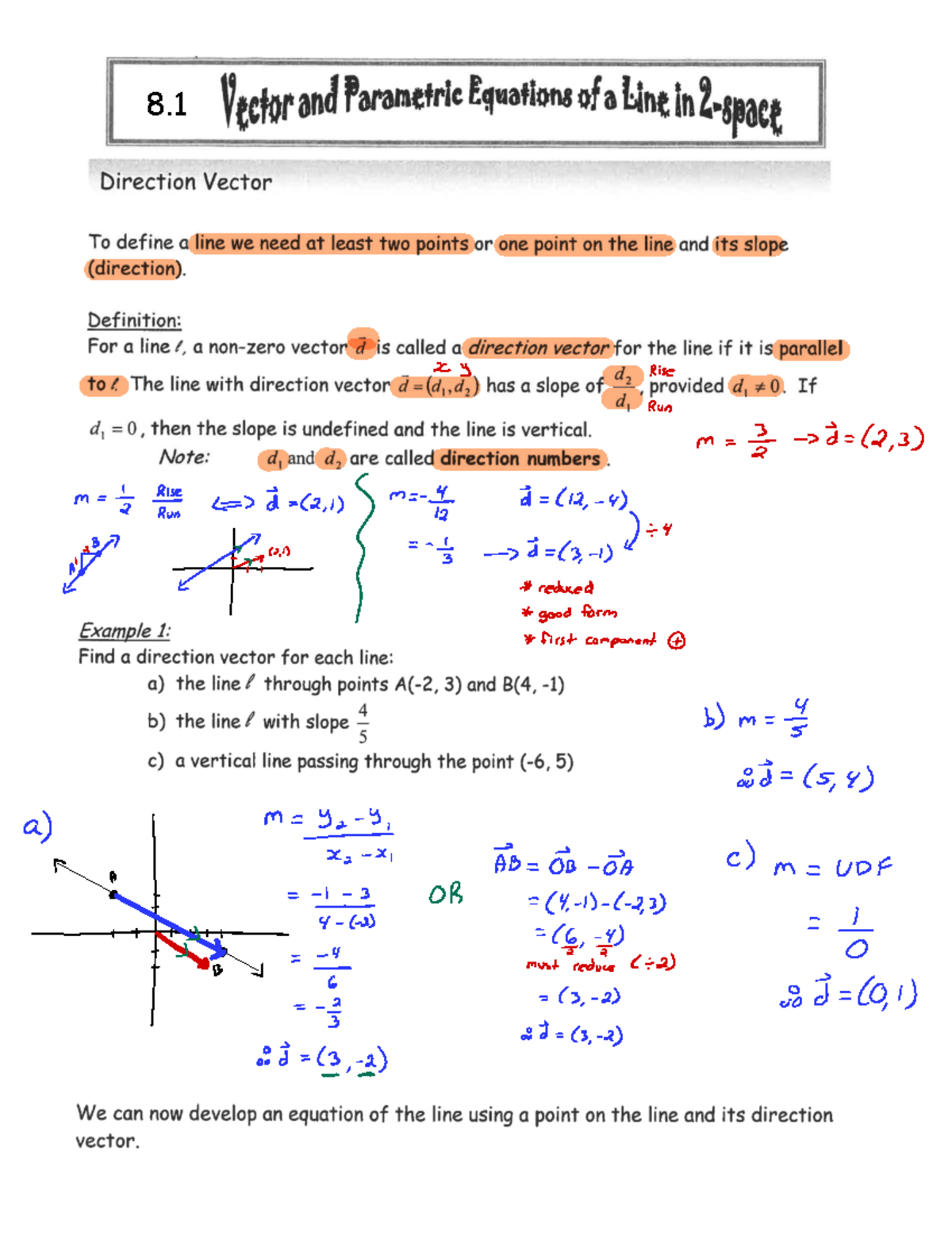 8.1 Vector & Parametric Equations in 2-Space - Study Notes - Studocu