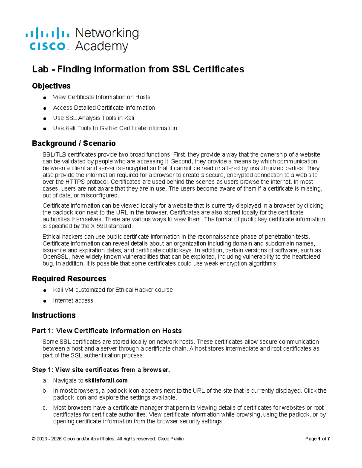 3.1.14 Lab: Analyzing SSL Certificates in Kali - ILM - Studocu
