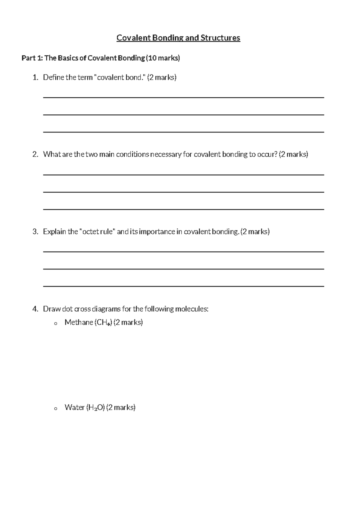 Covalent Bonding & Structures Worksheet (Chemistry 101) - Studocu