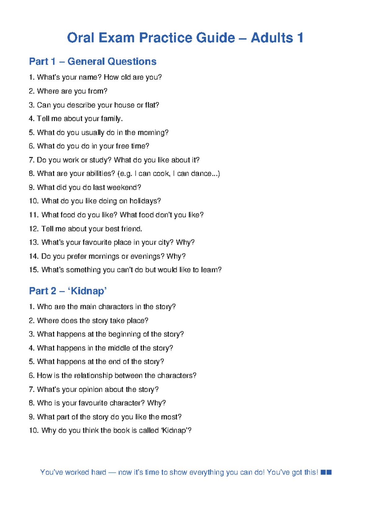 Oral Exam Practice Guide: Adults 1 - General Questions & Story Analysis ...