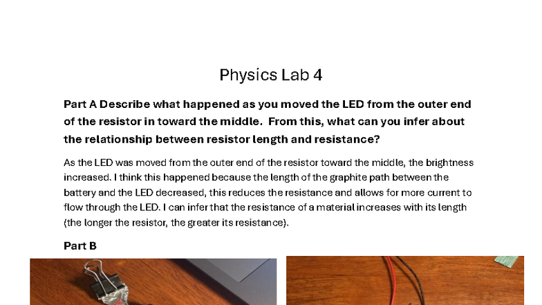 Physics Lab 4: LED Brightness & Resistance Relationships - Studocu