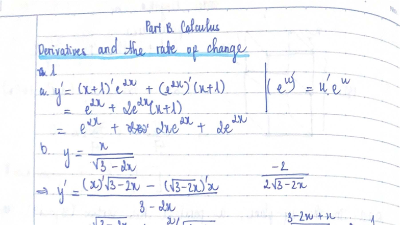 Calculus (ntl) Part B: Derivatives & Rate of Change Notes - Studocu