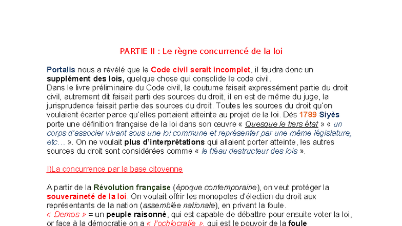 PARTIE II : La Coutume comme Source du Droit dans le Code Civil - Studocu