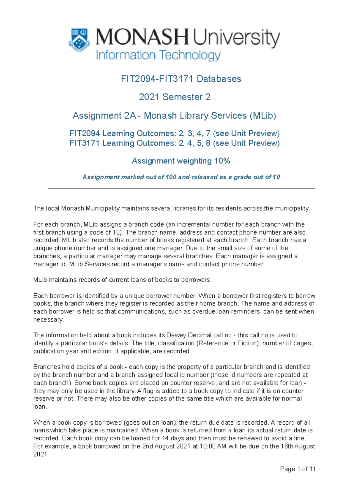 Ass2A - Assignment 2A Database Creation and Modification - FIT2094 ...