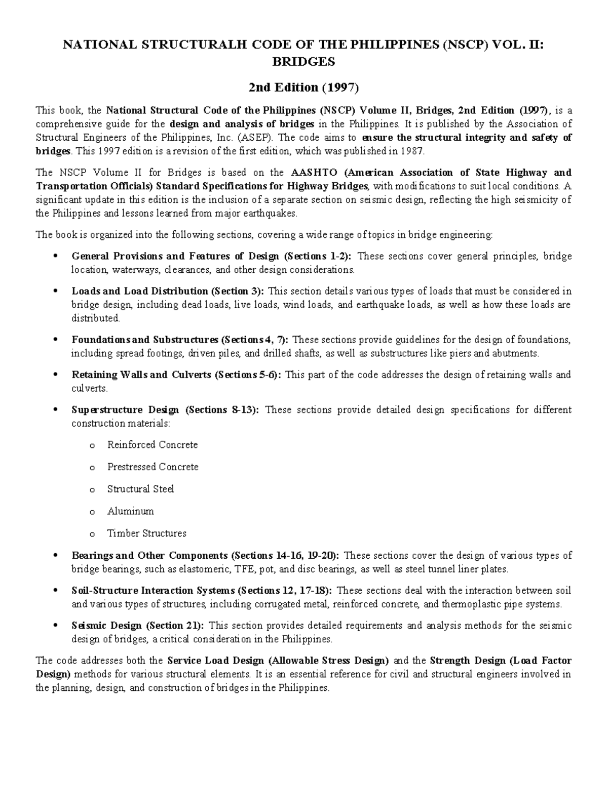National Structural Code of the Philippines (NSCP) Vol. II: Bridges ...