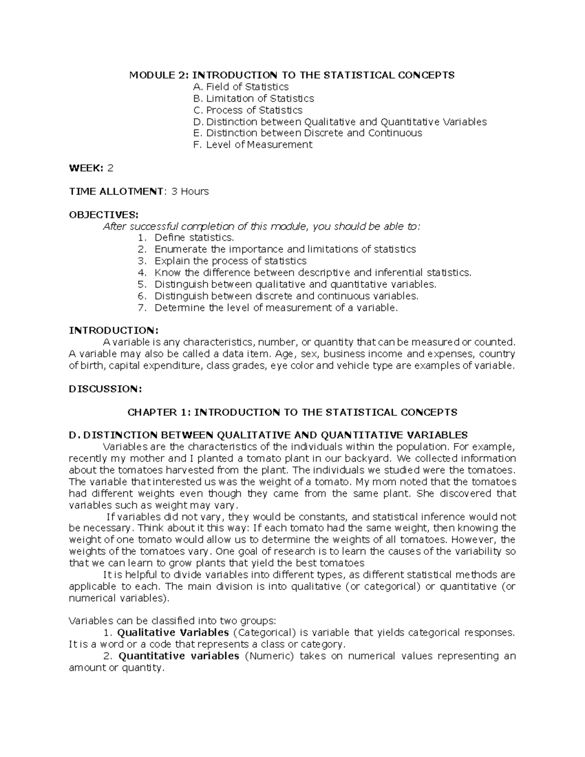 AEC 014 Module WEEK 2 - Keme - MODULE 2: INTRODUCTION TO THE ...