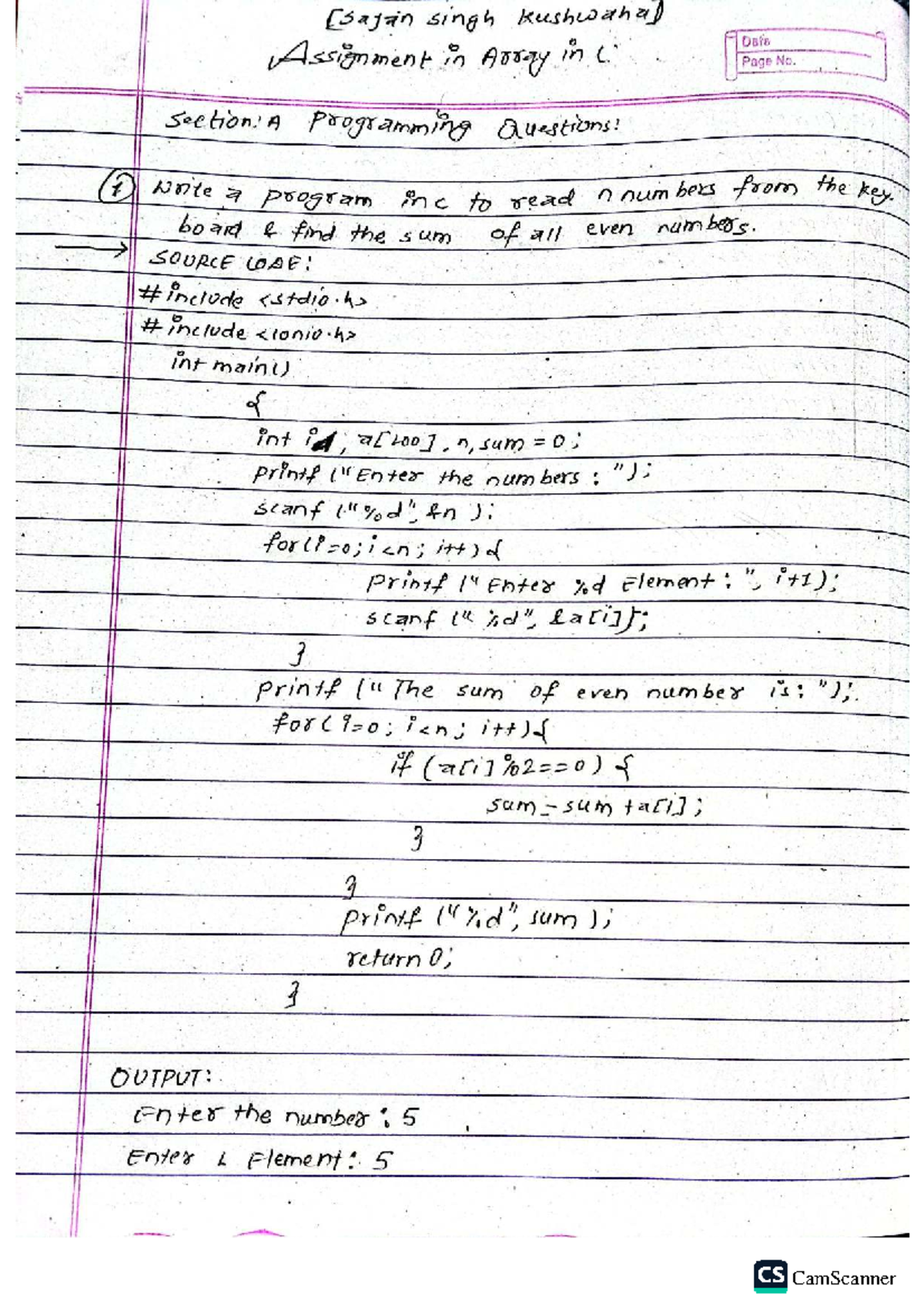 C Programming Assignment: Array Operations and Matrix Calculations ...