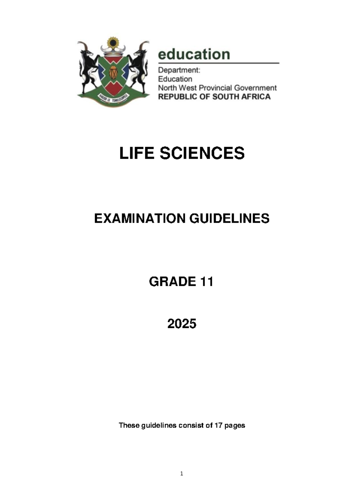 Grade 11 Life Sciences Exam Guidelines 2025 - North West DoE - Studocu