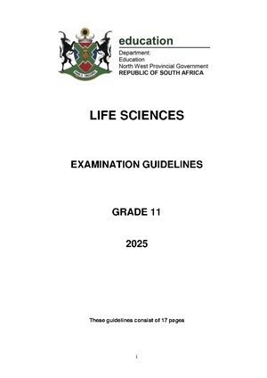 Grade 11 Life Sciences Exam Guidelines 2025 - North West DoE - Studocu