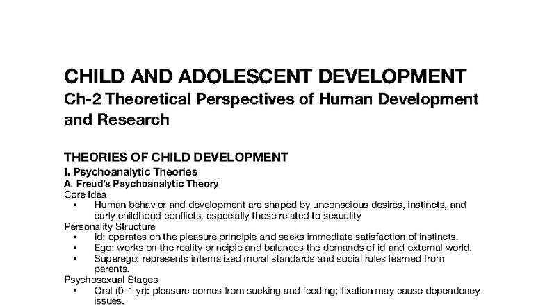 CAD (Ch-2) Notes: Theoretical Perspectives on Child Development - Studocu