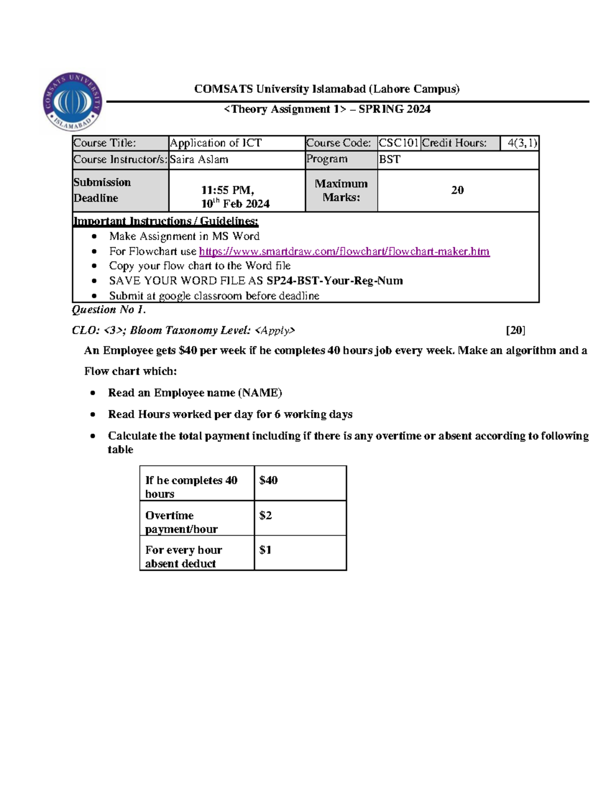 CSC101 Assignment: Application of ICT - Spring 2024 Guidelines - Studocu