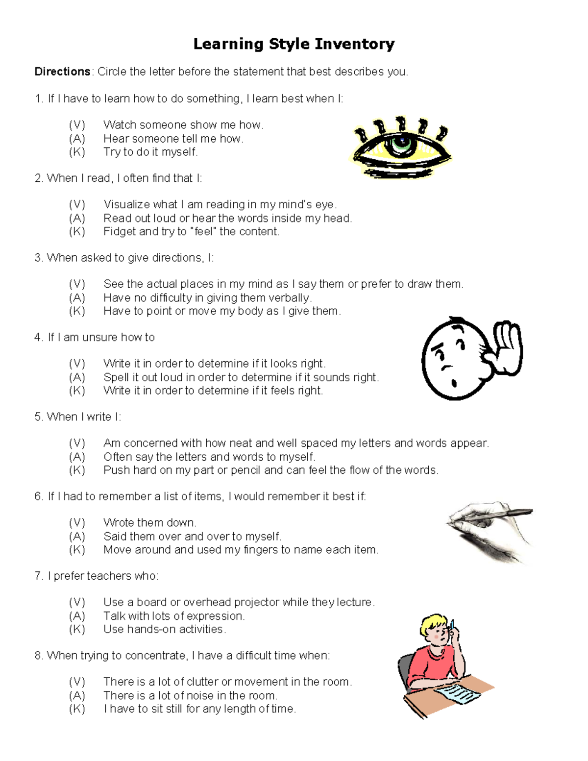 Learning Styles Inventory: Directions & Strategies for KINESTHETIC ...