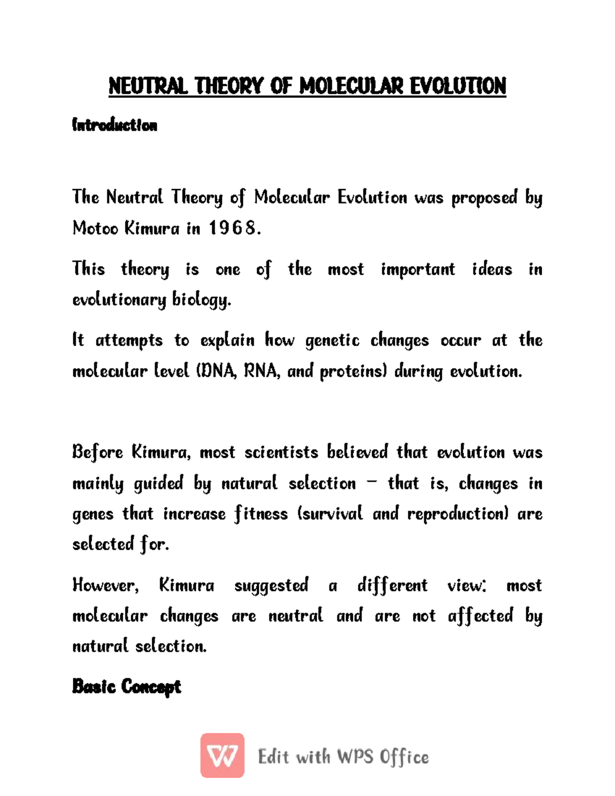 Neutral Theory of Molecular Evolution - Evolutionary Biology Notes ...