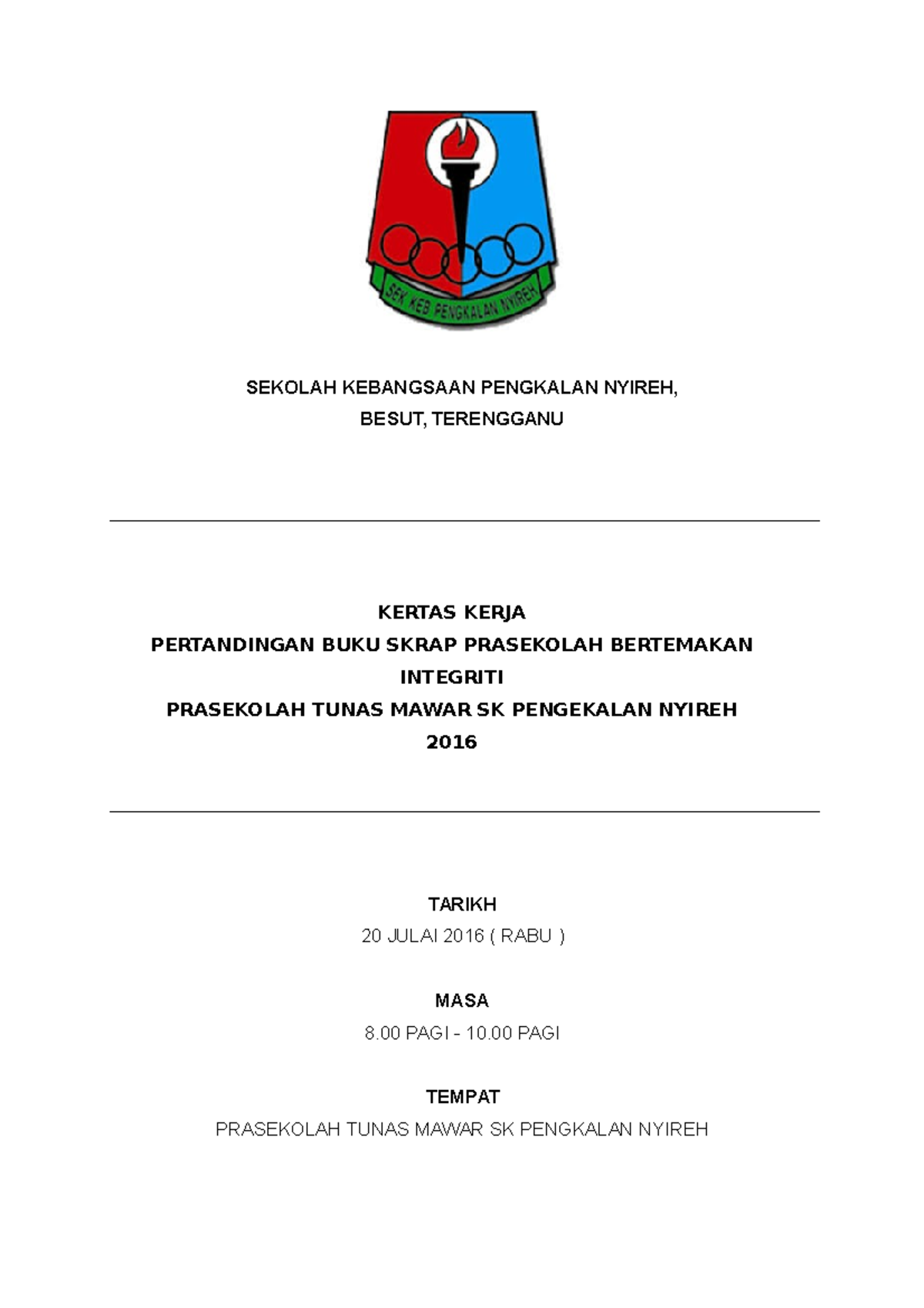 Kertas Kerja Pertandingan Buku Skrak Prasekolah Tunas Mawar SKPN 2016 ...