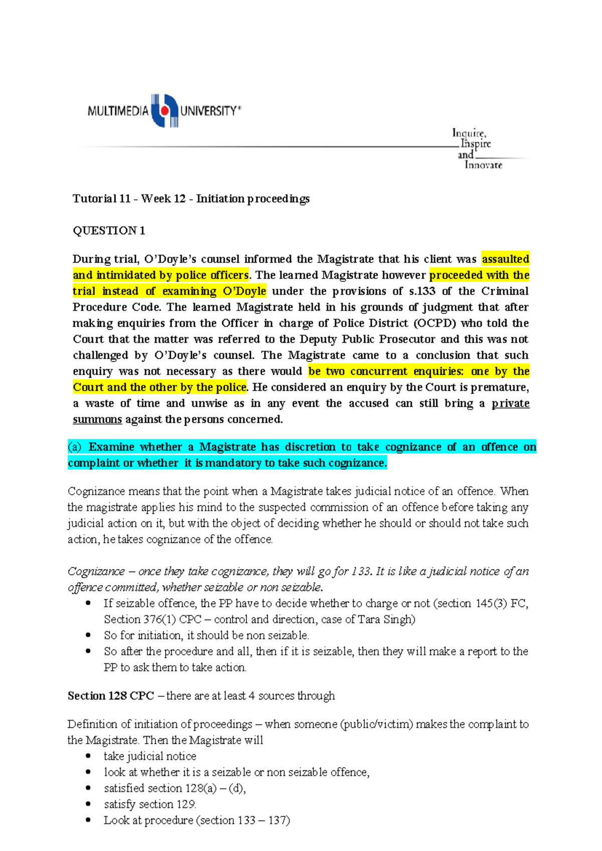 Criminal Procedure - TUTO 11: Examining Magistrate's Discretion on ...