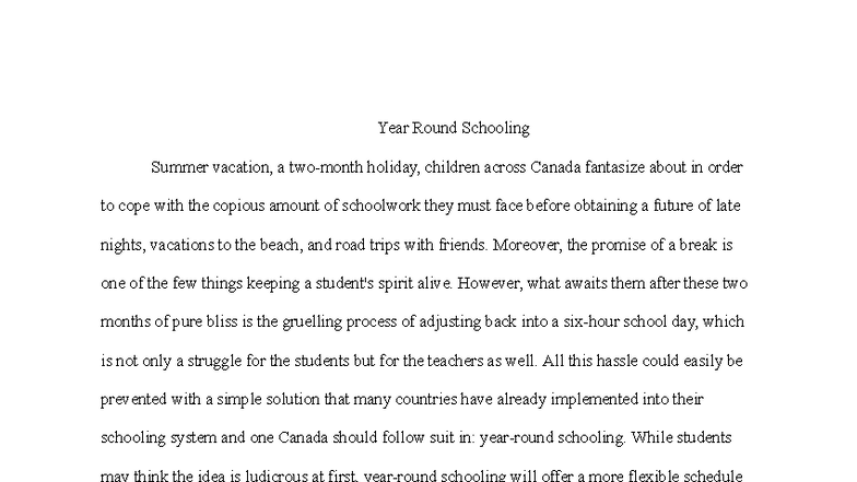 Year Round Schooling: Benefits and Challenges for Canada - Studocu