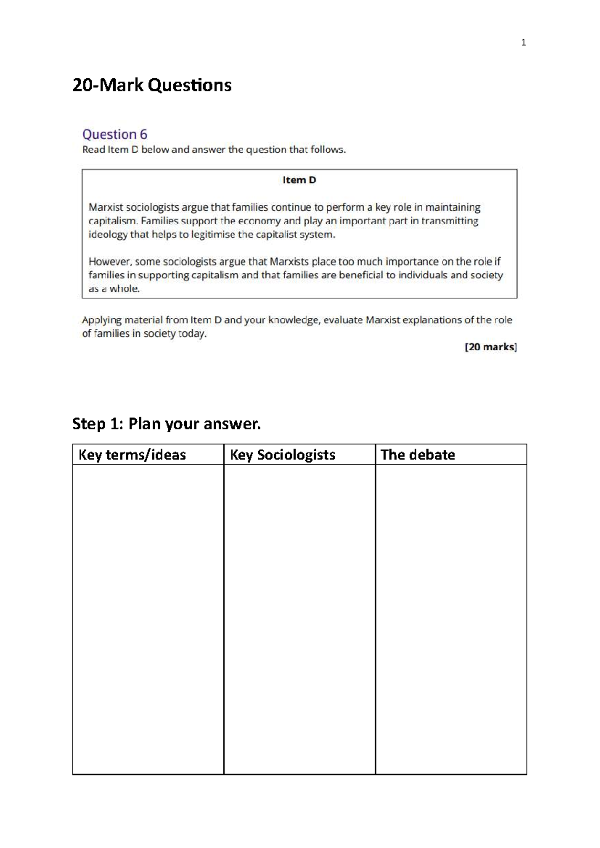 20-mark questions - 20 - Mark Questions Step 1: Plan your answer. Key ...
