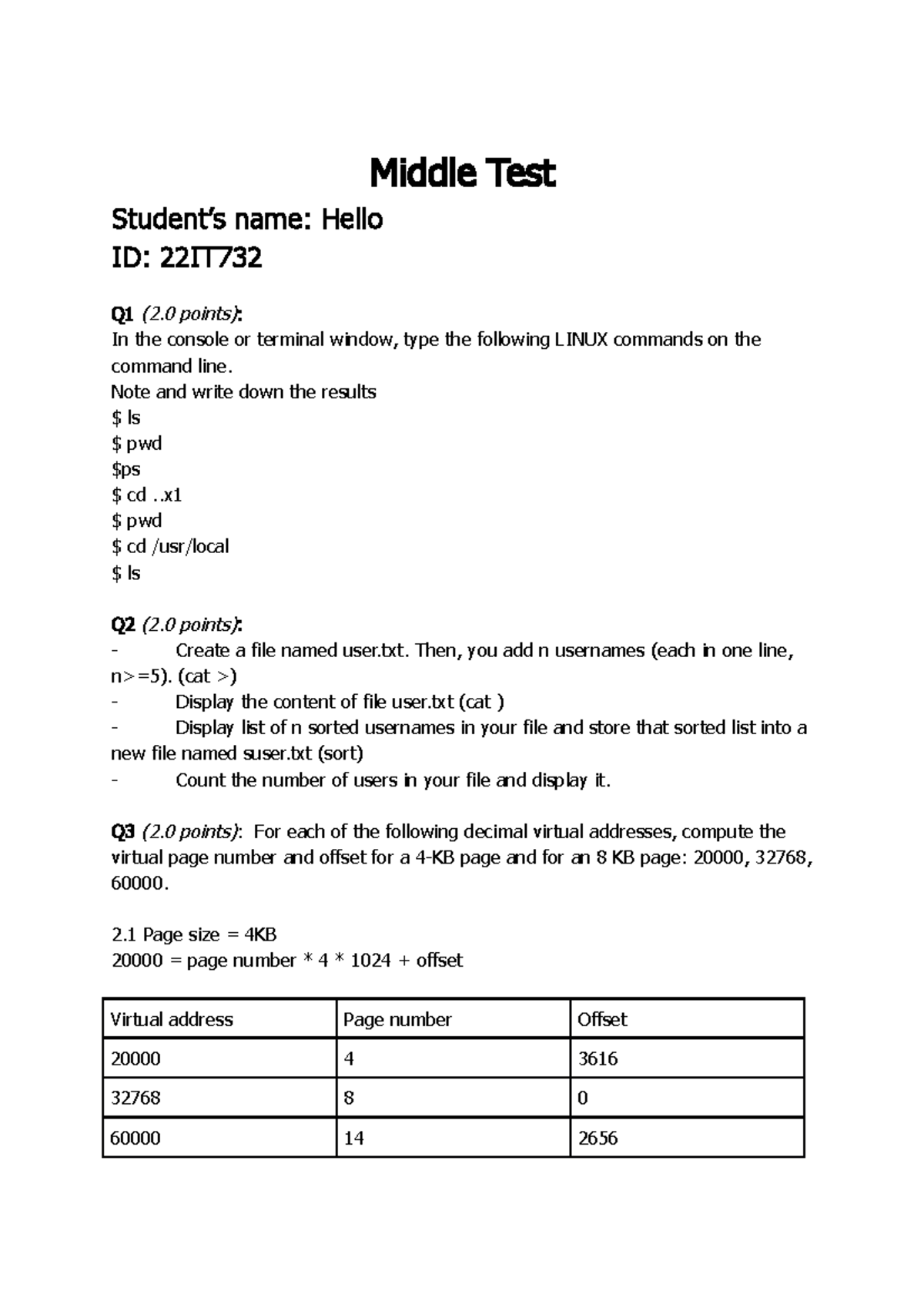 Middle Test - Description - Middle Test Student’s name: Hello ID: 22IT ...