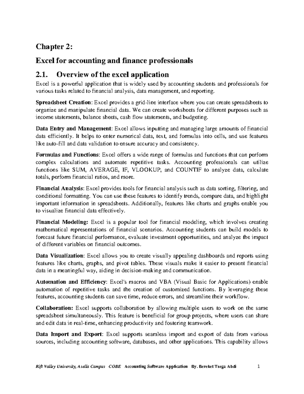 Chapter 2: Excel for Accounting Professionals (ASA) - Studocu