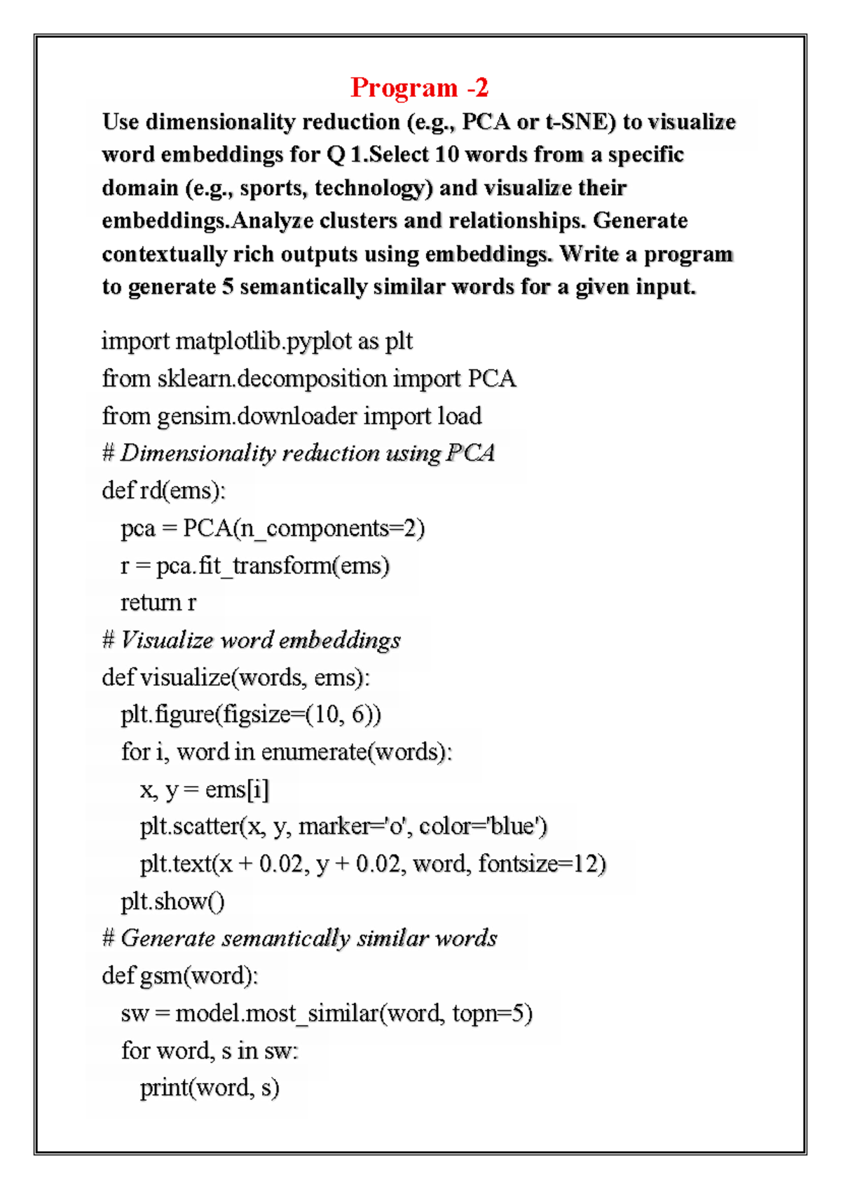 Dimensionality Reduction & Word Embedding Visualization for Lab02 - Studocu
