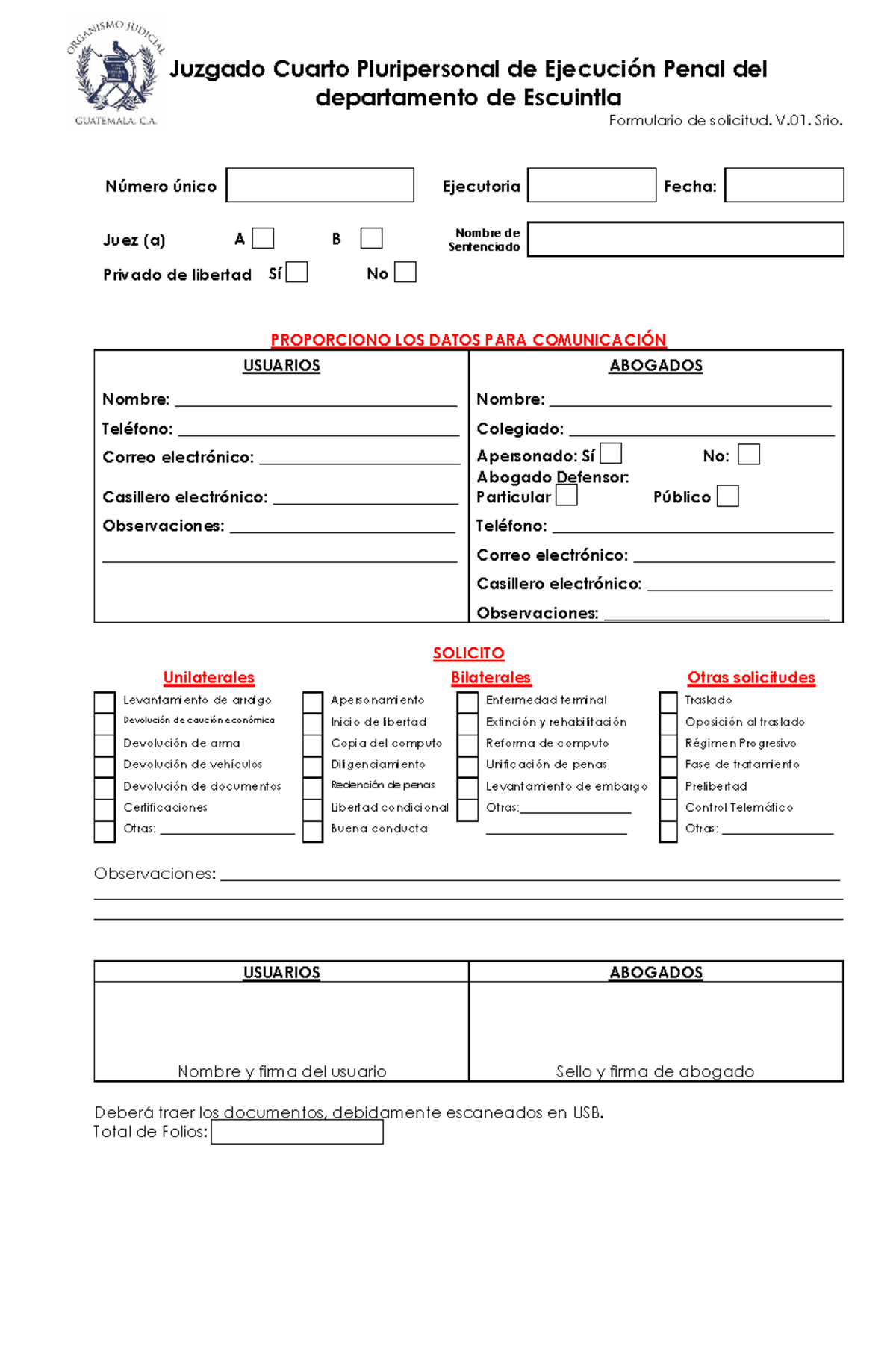 Formulario de Solicitud - Juzgado Cuarto Pluripersonal de Ejecución ...