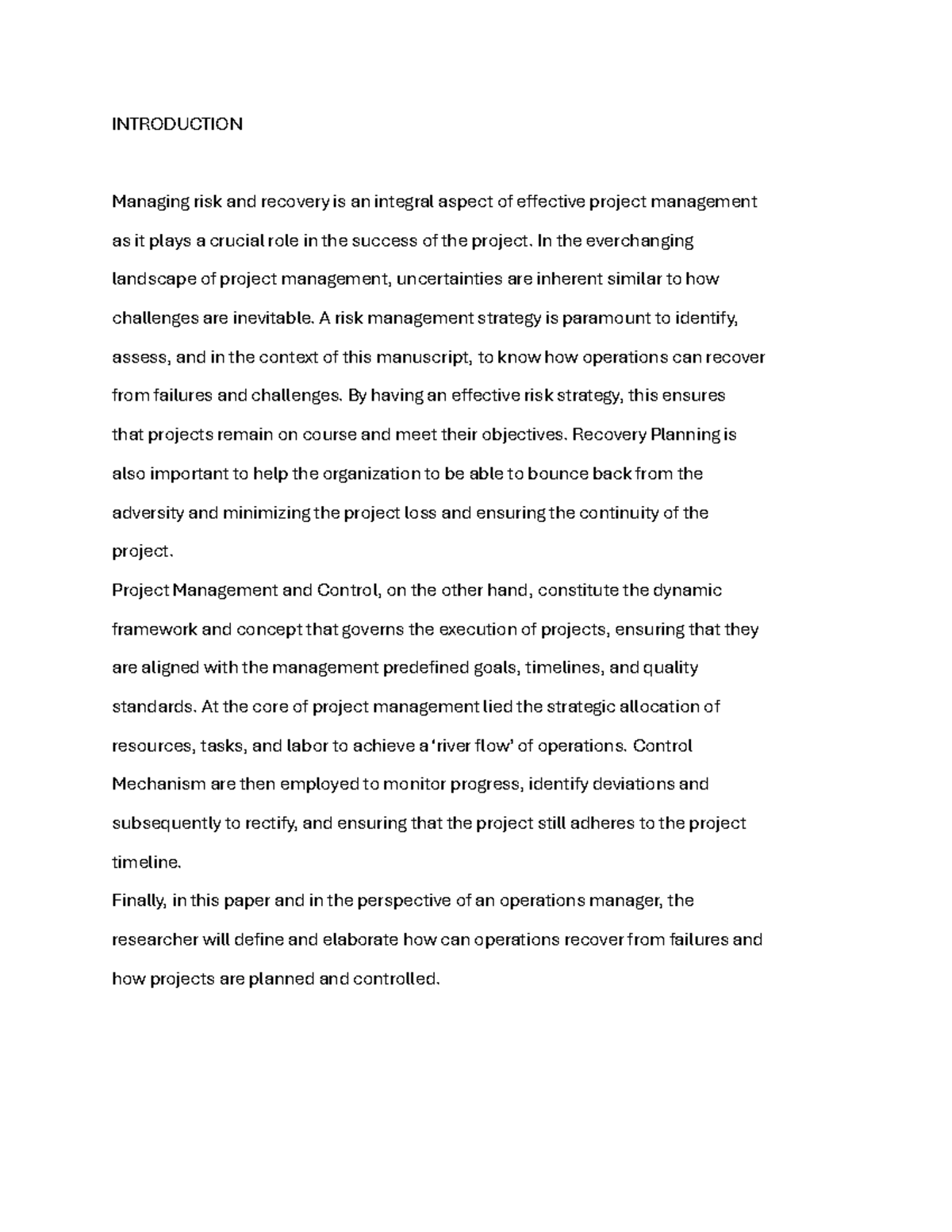 Managing Risk and Recovery in Project Management: An Overview - Studocu