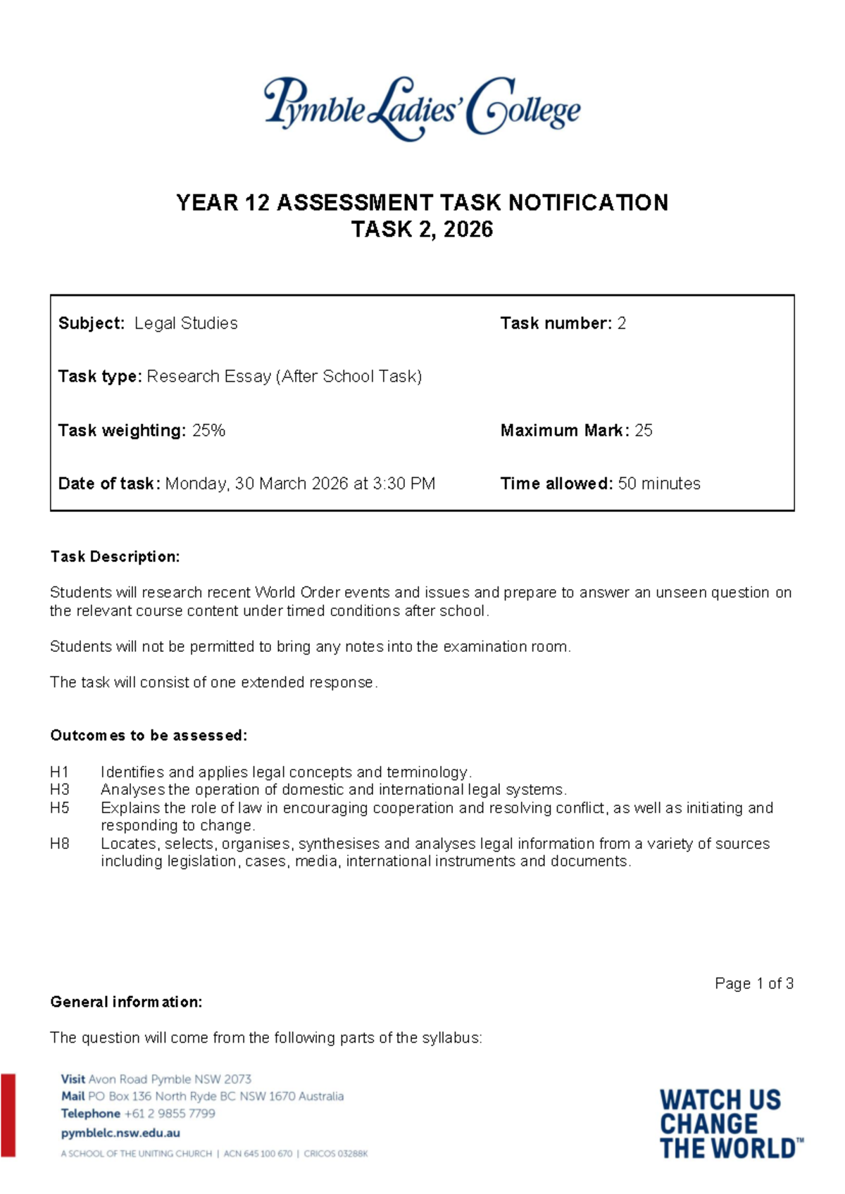 YEAR 12 LEGAL STUDIES TASK 2 NOTIFICATION: RESEARCH ESSAY 2026 - Studocu
