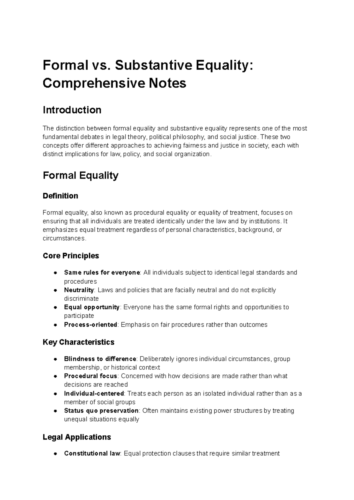 BOR 202: Formal vs. Substantive Equality - Comprehensive Notes - Studocu