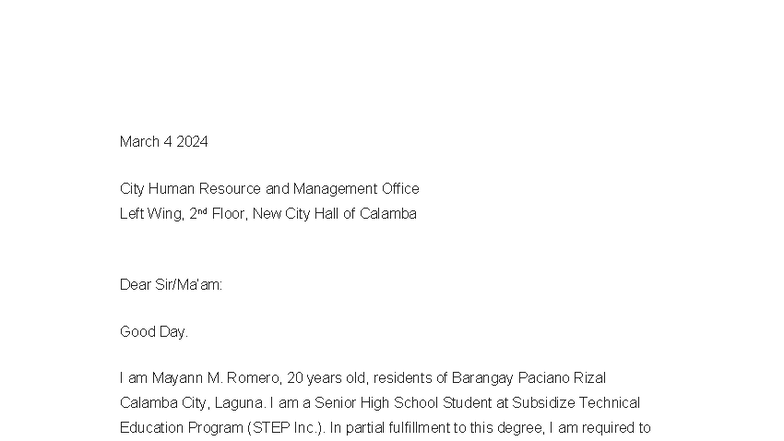 Application for Work Immersion - STEP Inc. Student - Studocu