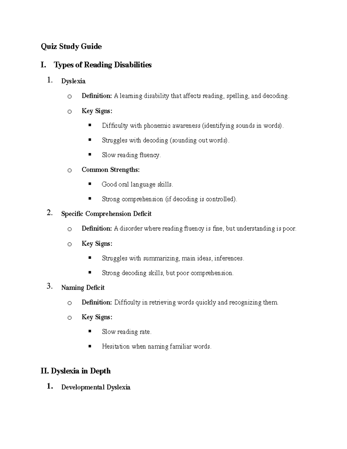 Quiz Study Guide: Diagnosing Dyslexia, Dyscalculia & Dysgraphia - Studocu