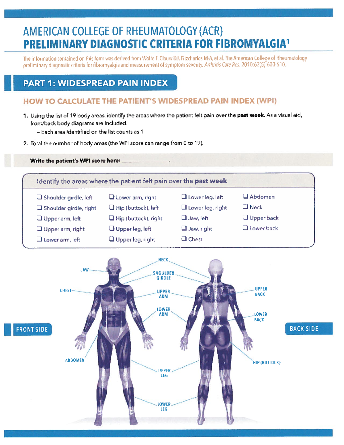 C1-Final Exam Handout: ACR Diagnostic Criteria for Fibromyalgia - Studocu