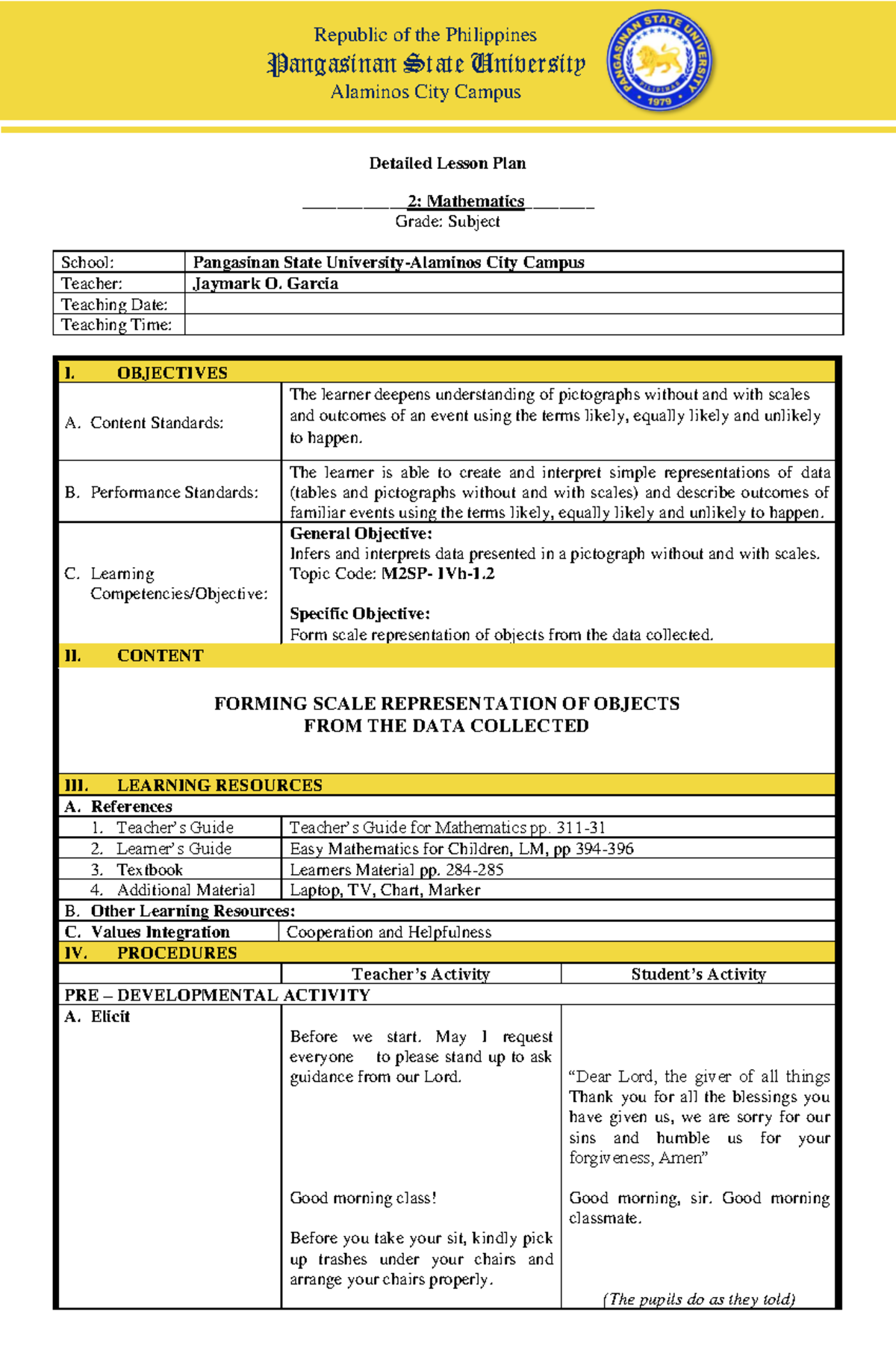 MATH-DEMO - Lesson Plan: Forming Scale Representation in Math - Studocu
