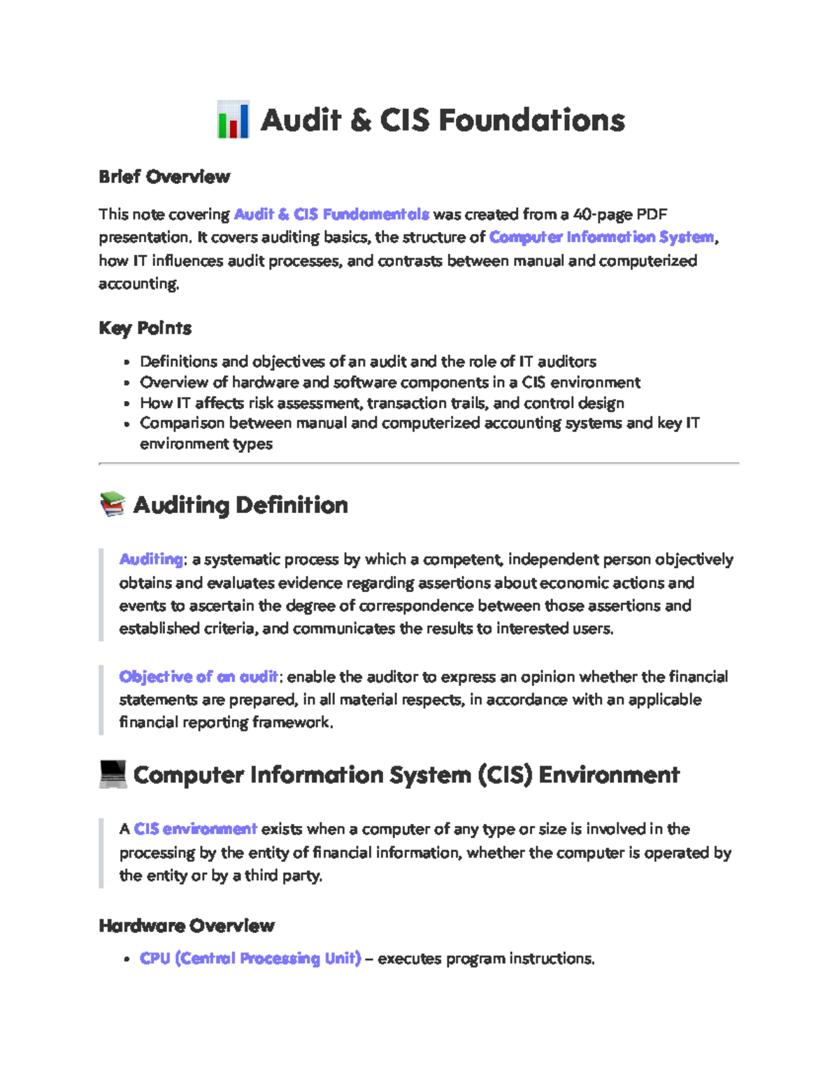 CIS-1 Audit Fundamentals: Overview of Computer Information Systems ...