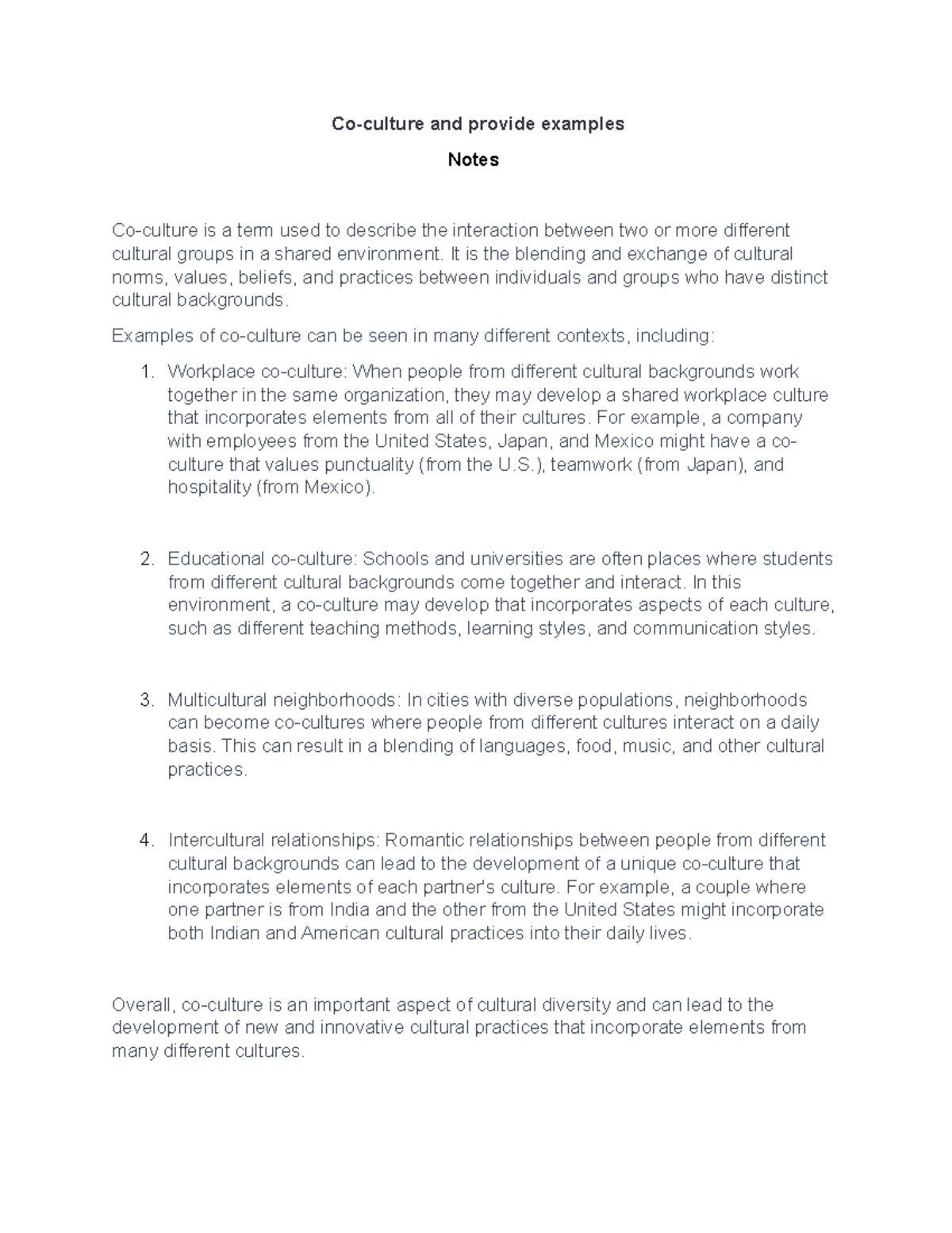 Co-culture and provide examples - Co-culture and provide examples Notes ...