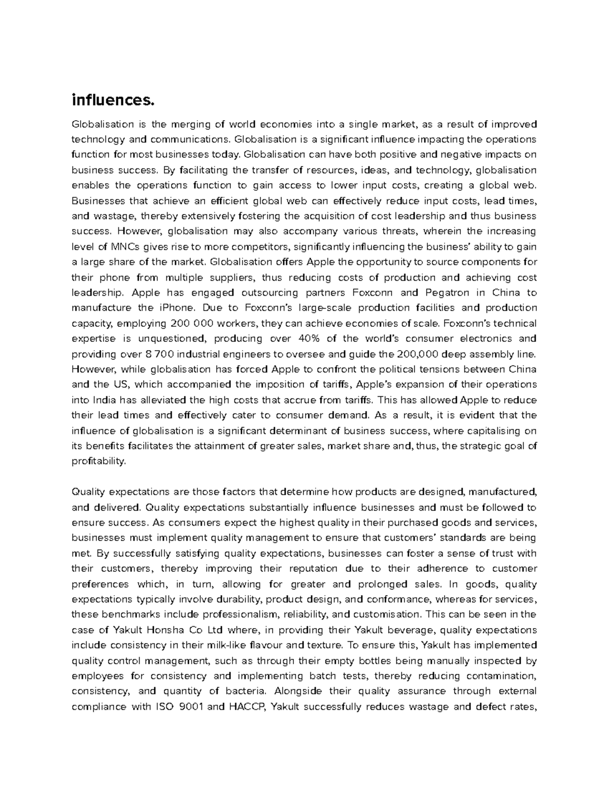 Business Studies Operations: The Impact of Globalisation and ...