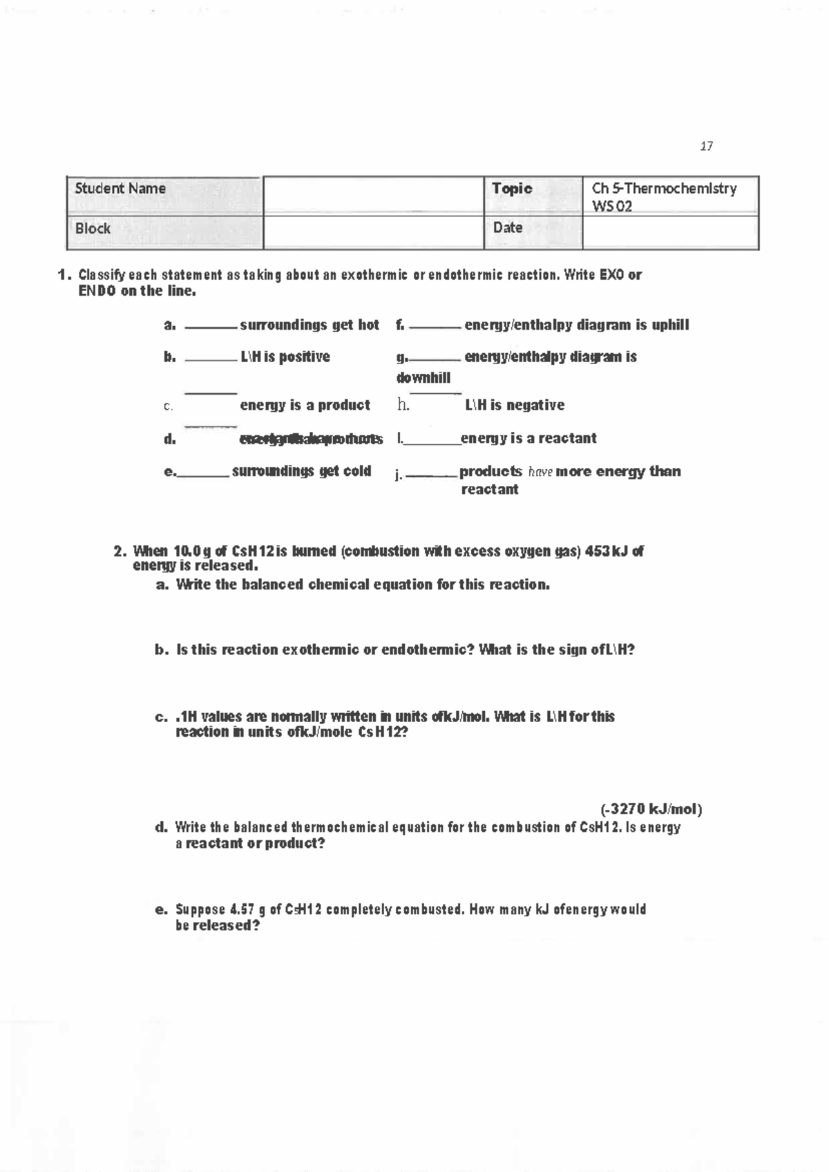 Thermodynamics worksheet 02docx - 17 Student Name Topic Ch 5 ...