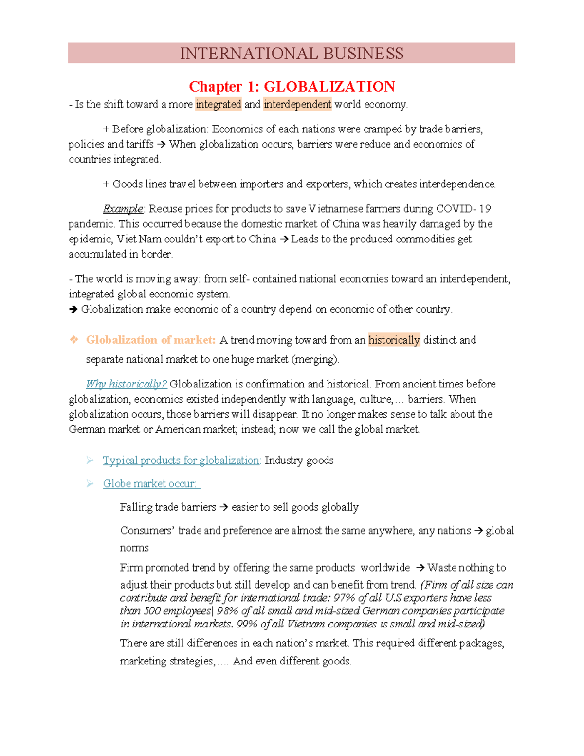INTERNATIONAL BUSINESS Chapter 1: Understanding Globalization Dynamics ...