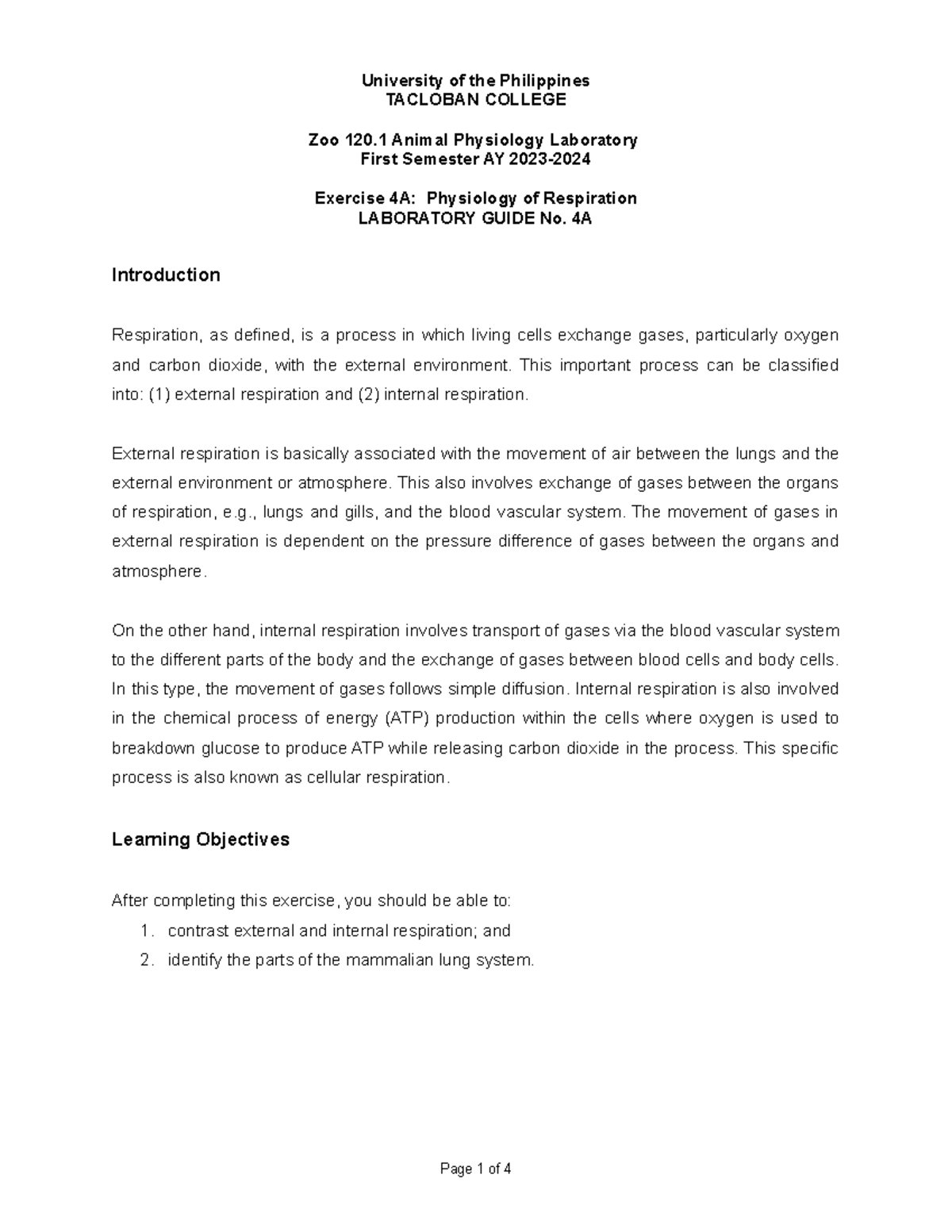 Exercise 4A - Physiology of Respiration - University of the Philippines ...