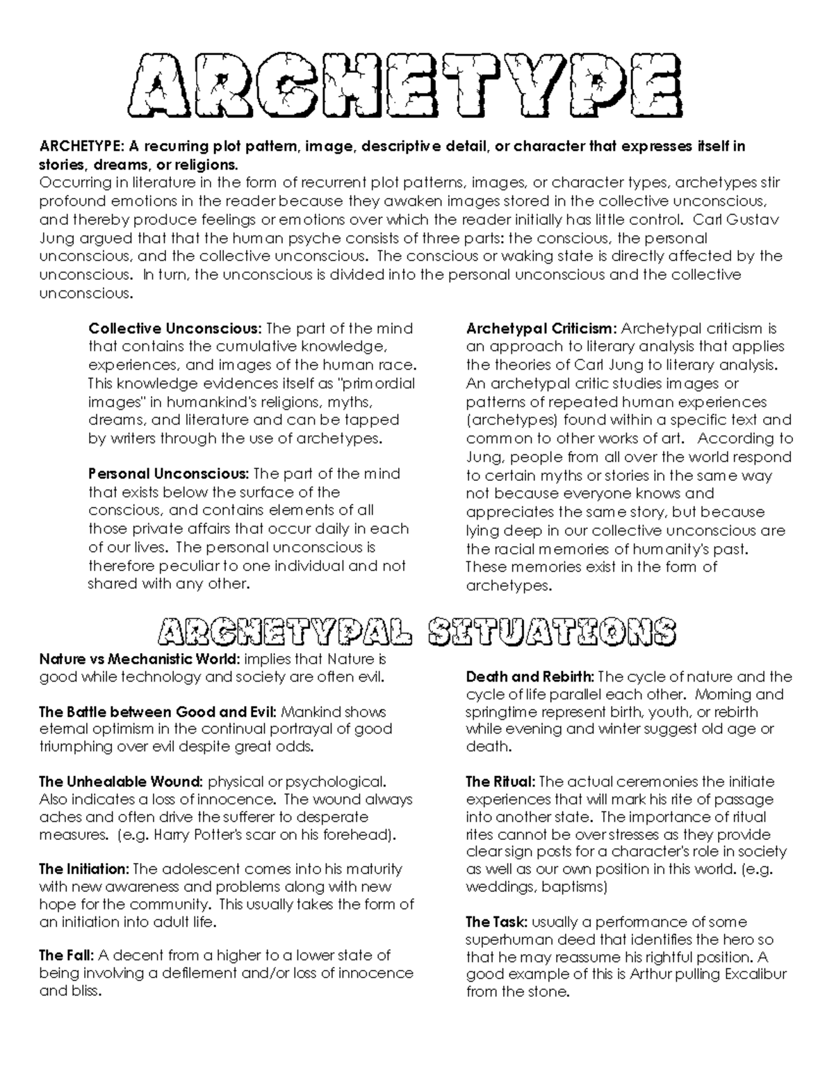 Archetype Analysis: Understanding Patterns in Literature and Myth - Studocu