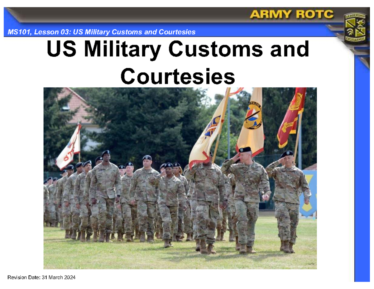 MS101, Lesson 03: Understanding US Military Customs & Courtesies - Studocu