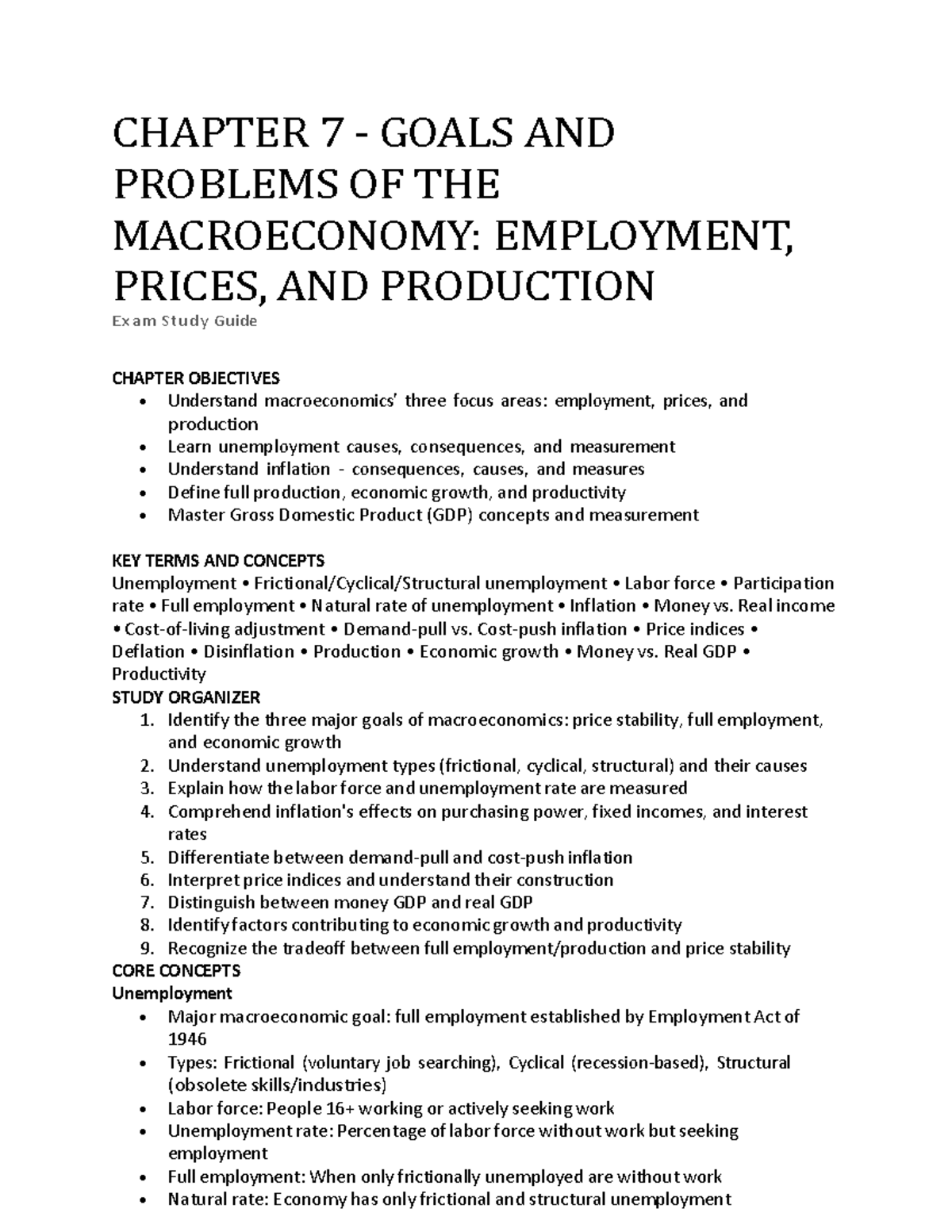 CHAPTER 7 - Macroeconomy Goals & Problems Study Guide - Studocu