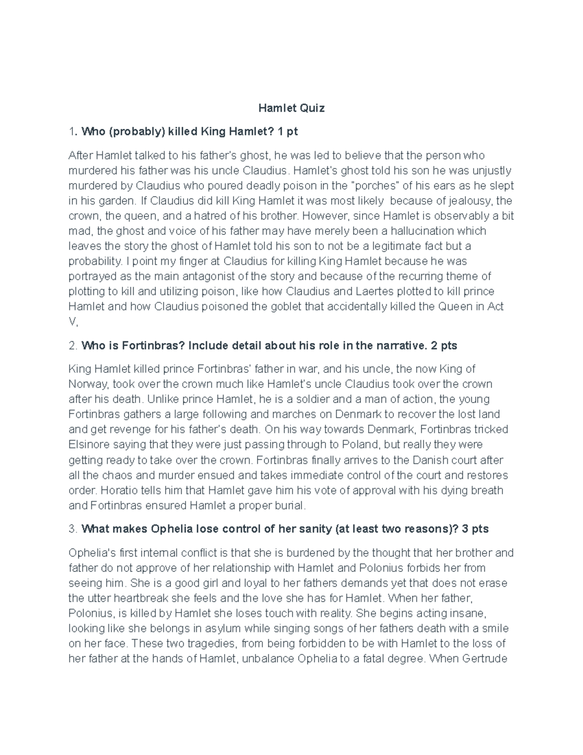 Hamlet Quiz: Analysis of Characters and Key Plot Points - Studocu
