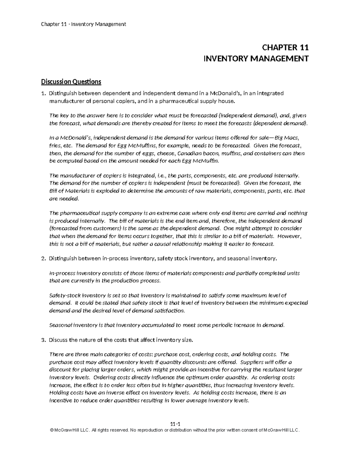 Chapter 11 (INV-101): Comprehensive Solutions to Inventory Management - Studocu