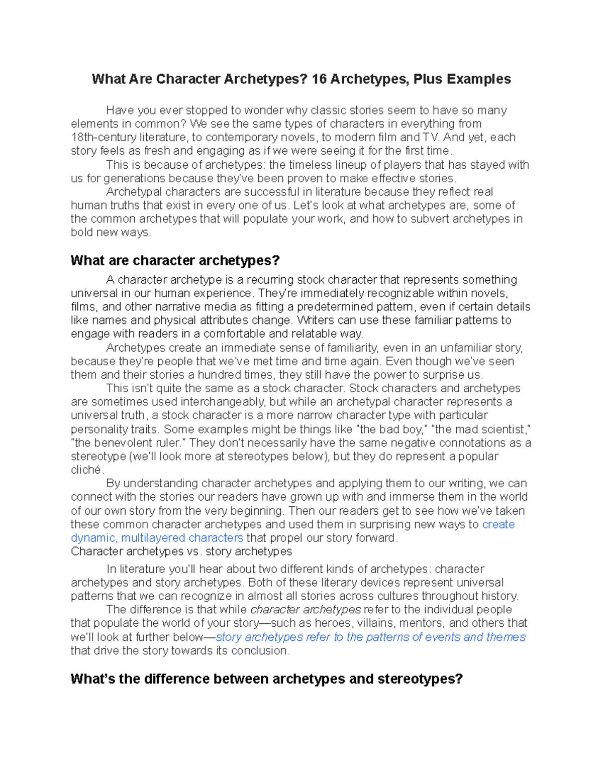 Archetypes in Literature: Understanding 16 Character Types - Studocu