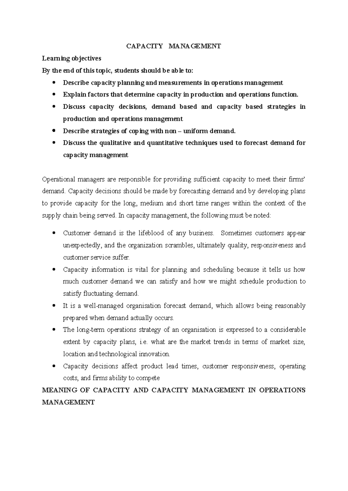 Capacity Management: Key Concepts and Strategies for Operations ...