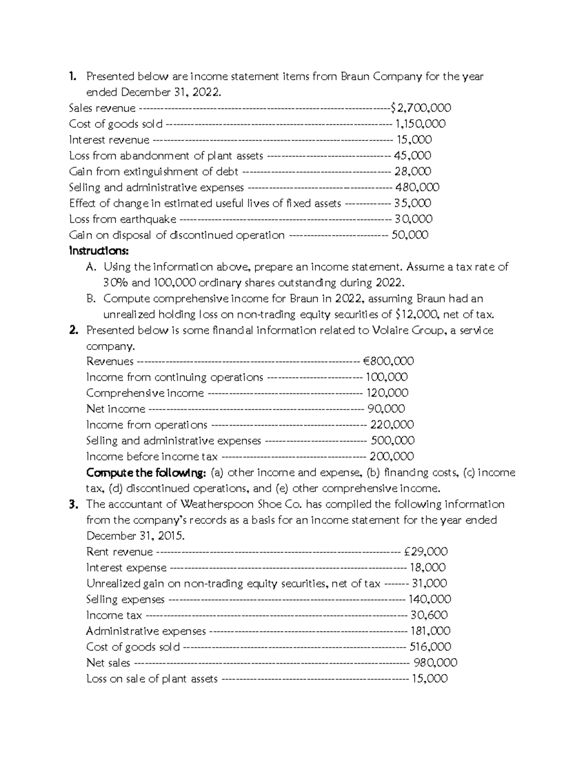 Income Statement Exercises for ACC101 Chapter 2 Analysis - Studocu