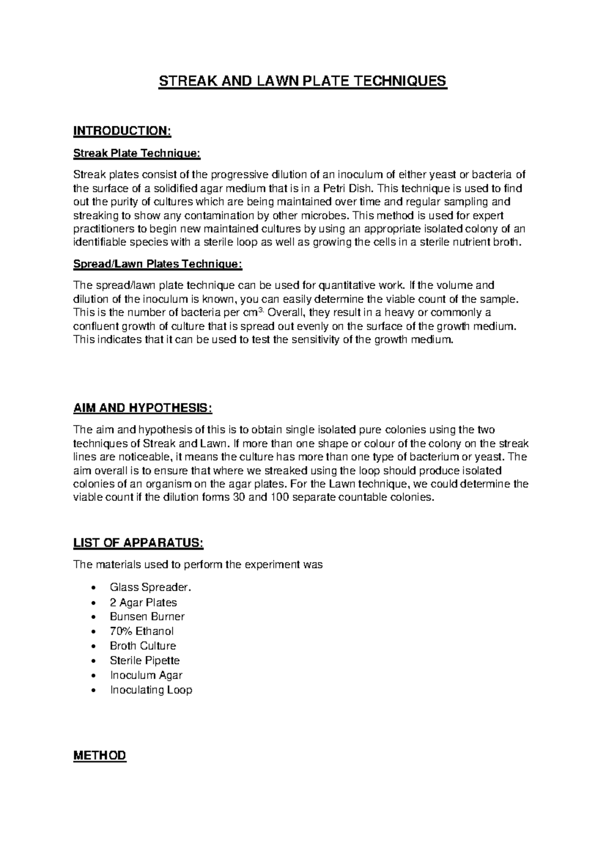 Streak LAWN Technique Report - STREAK AND LAWN PLATE TECHNIQUES ...