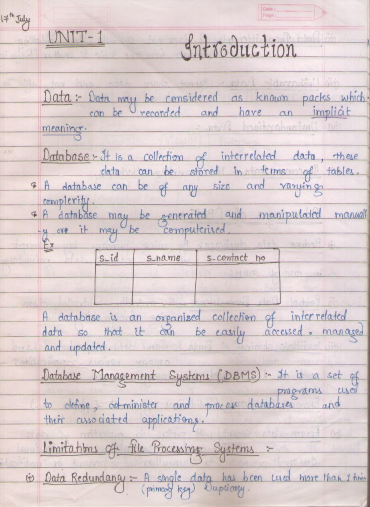 DBMS Notes UNIT-1: Understanding Data, DBMS, and Database Languages ...